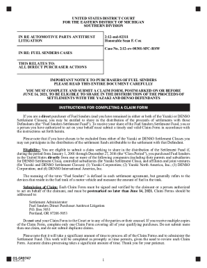 Fillable Online Fuel Senders Settlement Claim Form Fax Email Print ...