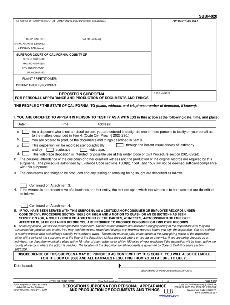 Fillable Online SUBP-020. Fillable Editable and Saveable California Judicial Council Forms Fax ...