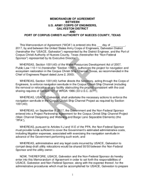 Fillable Online MEMORANDUM OF AGREEMENT BETWEEN U.S. ARMY CORPS OF ...