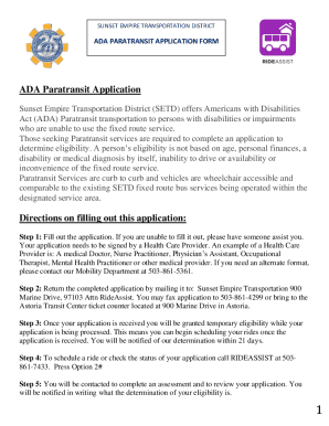 Fillable Online Applications for ADA Paratransit ServiceSFMTA Fax Email ...
