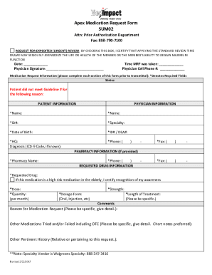 Fillable Online Apex Medication Request Form SUM02 Fax Email Print ...