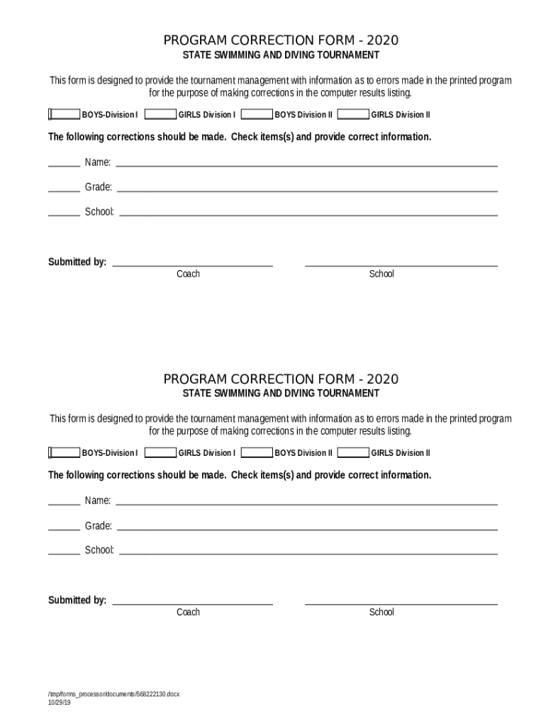 PROGRAM CORRECTION Doc Template | pdfFiller