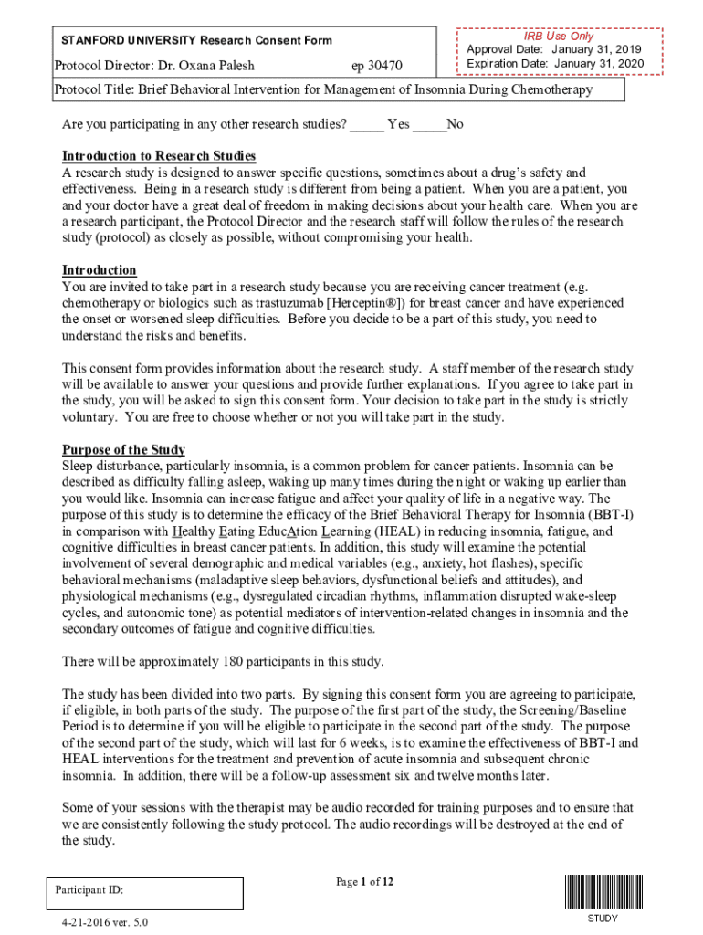 Fillable Online STANFORD UNIVERSITY Research Consent ... - clinicaltrials.gov Fax Email Print ...