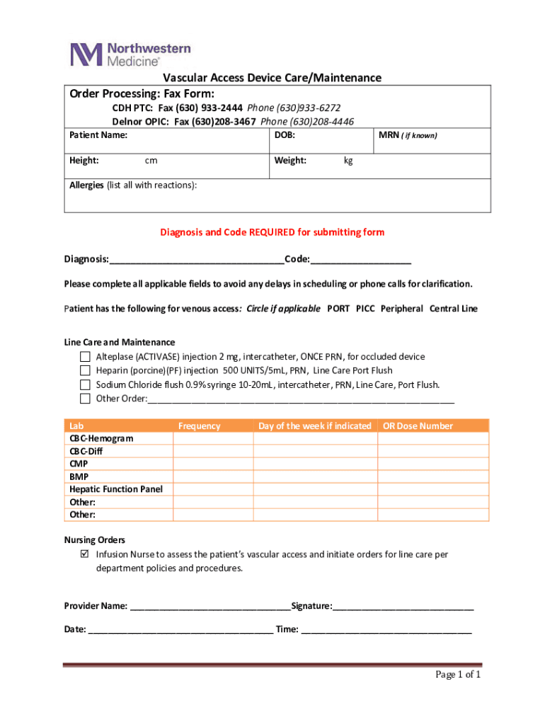 Fillable Online IV Hydration Order Processing: Fax ... - Northwestern ...