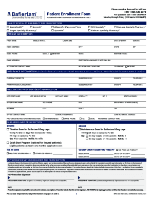 Fillable Online BAFIERTAM Patient Enrollment Form. ePrescribe through ...