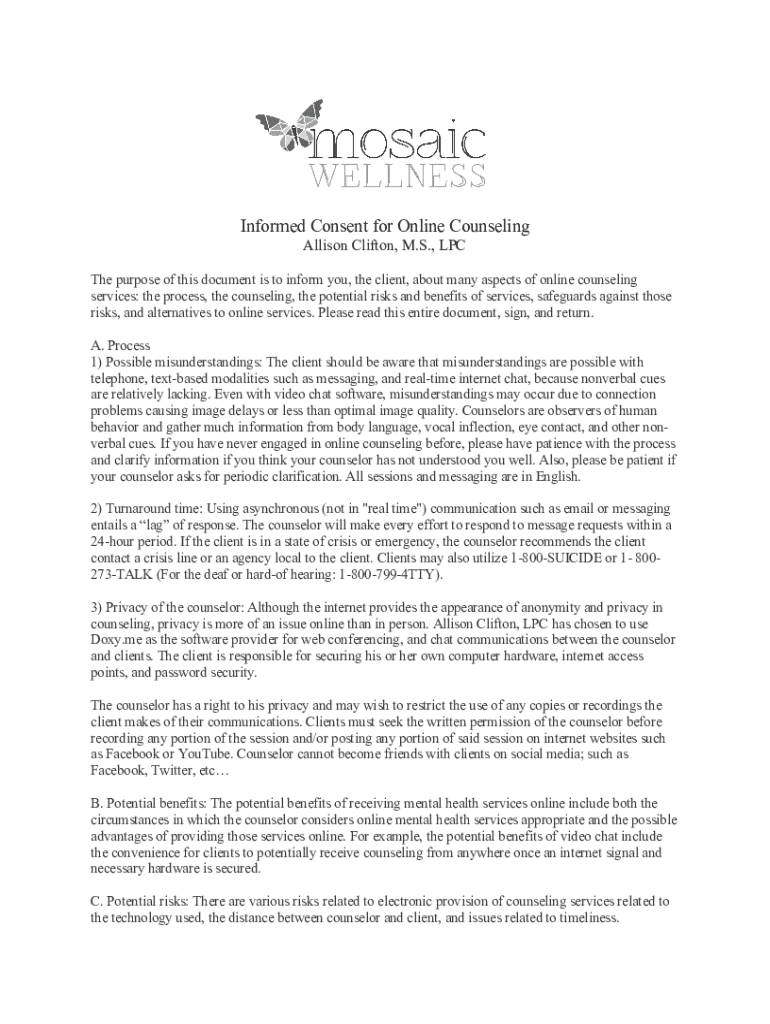 Fillable Online Online Counseling Consent Form Fax Email Print - pdfFiller