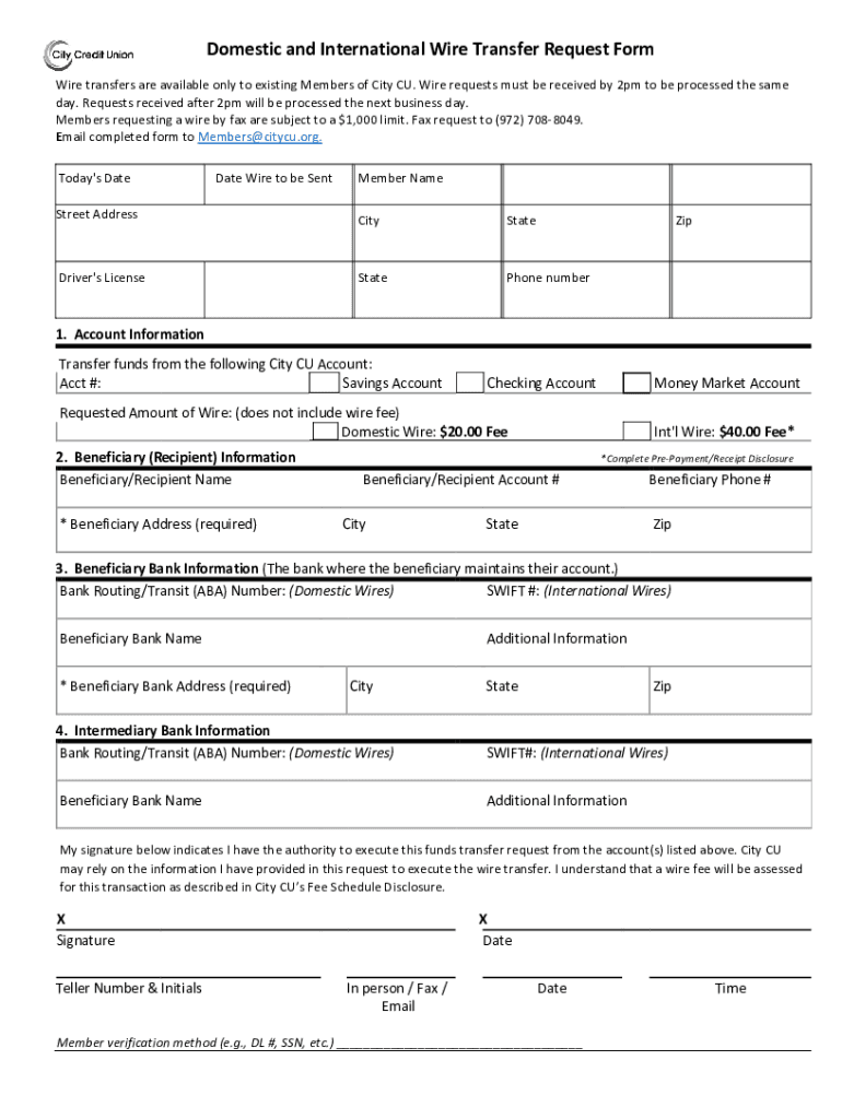 Fillable Online Domestic and International Wire Transfer Request Form ...