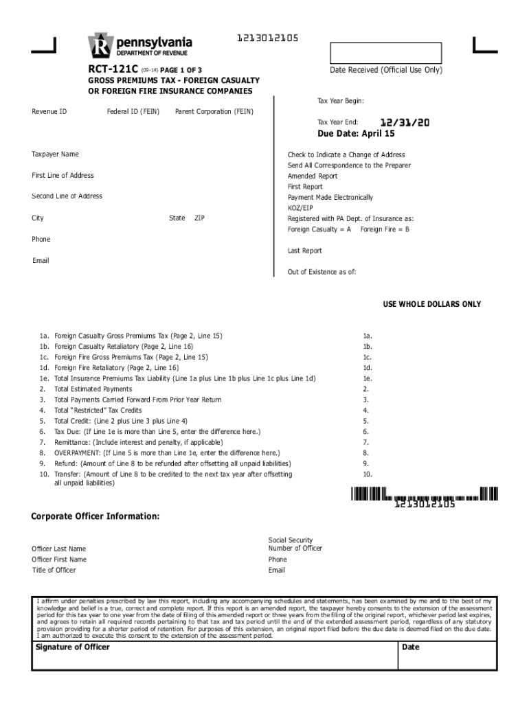 Fillable Online Gross Premiums Tax Report -- Foreign Casualty or ...
