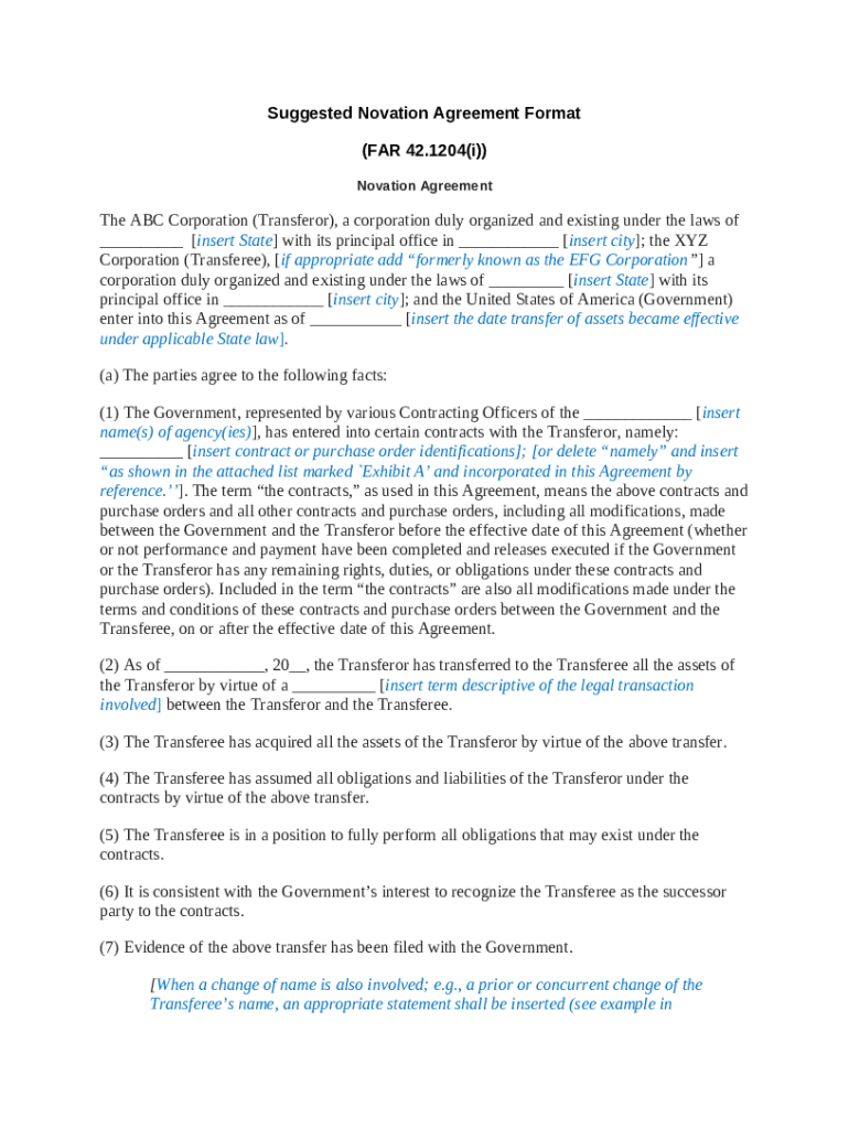 Novation Agreement FAR 42.1204 Government Contracts Law TipsGovernment ...