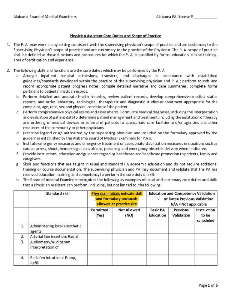Fillable Online Alabama Board of Medical Examiners Alabama PA License ...