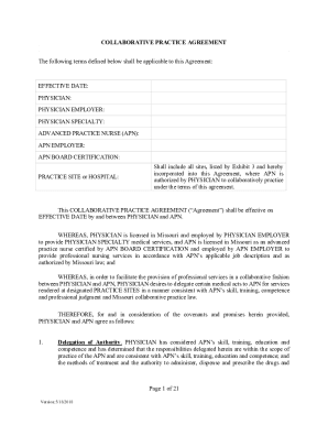 Fillable Online Written Collaborative Practice Agreement Advanced Practice ... Fax Email Print ...