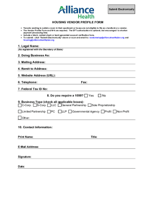 Fillable Online HOUSING VENDOR PROFILE FORM - Alliance Health Fax Email ...