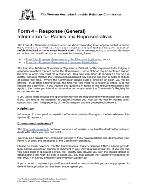 Fillable Online Form 4 Response (General) Information for Parties and ...