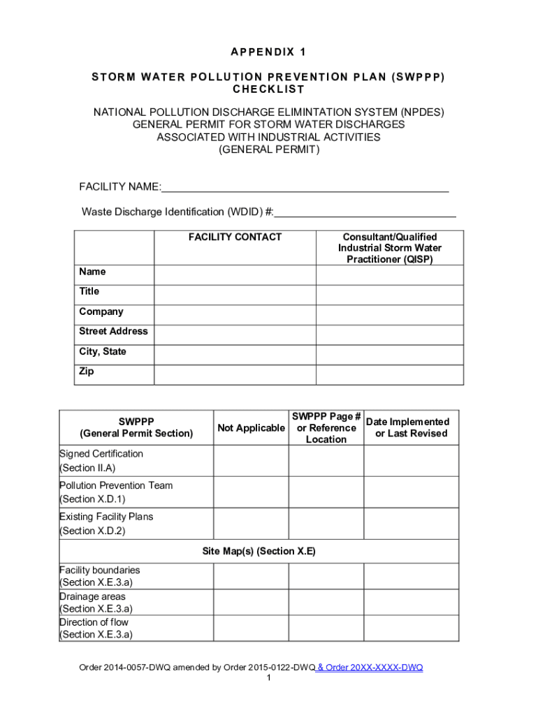 Fillable Online Storm Water Pollution Prevention Plan Checklist Fax ...