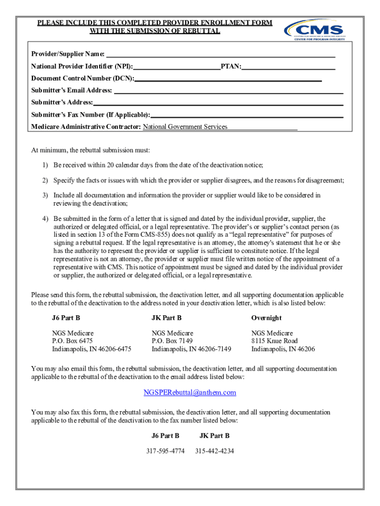 Fillable Online Medicare Part B Rebuttal Form. Medicare Part B Rebuttal ...