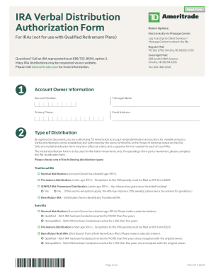 Fillable Online IRA Verbal Distribution Authorization Form-TDA 1220 Fax ...