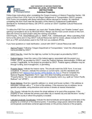 Fillable Online SECTION 106 LEVEL OF EFFECT FORM INSTRUCTIONS ... Fax ...