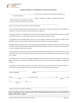 Fillable Online Form 9 Spousal Consent to Transfer to a LIF or to a ...