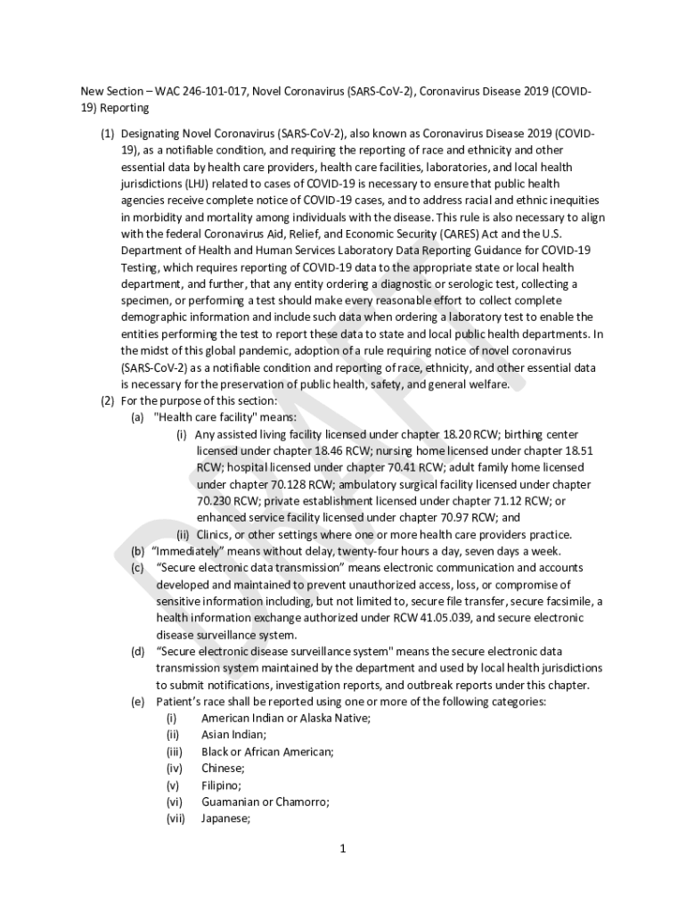 Fillable Online sboh wa 1 New Section WAC 246-101-017, Novel ...