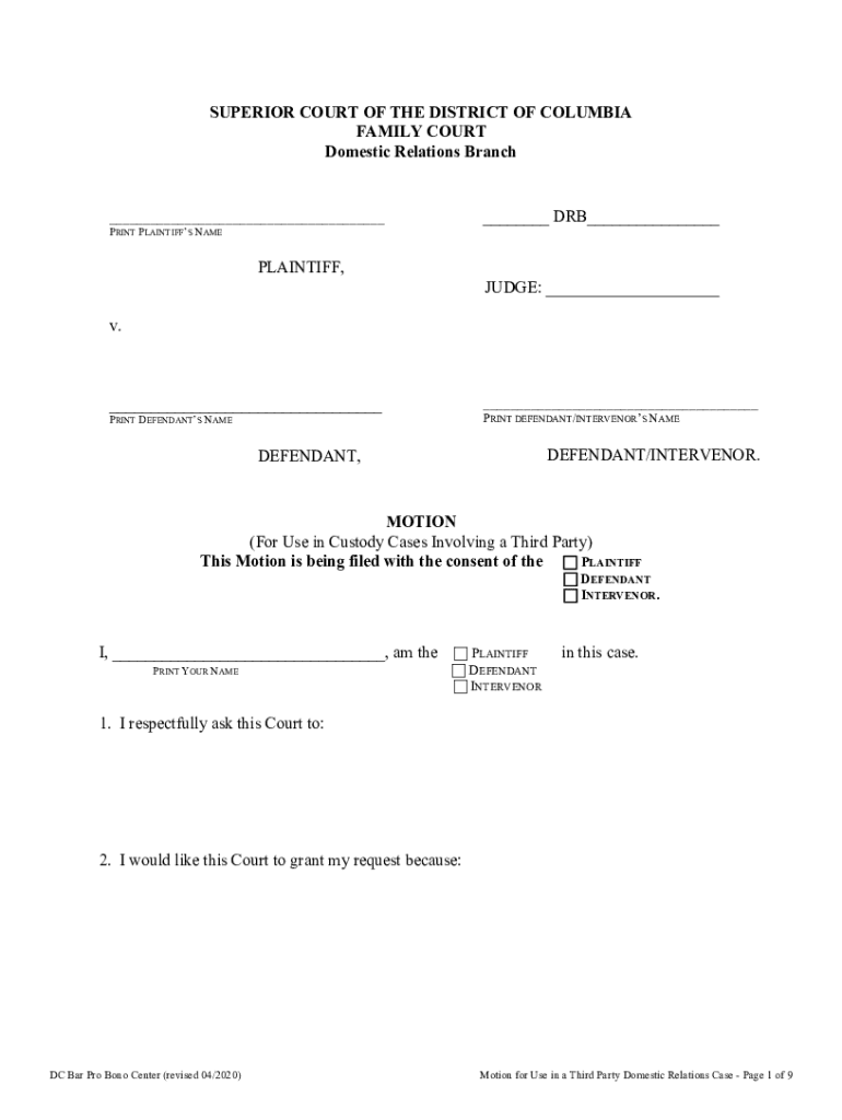 Fillable Online Motion to Modify Third Party Custody and/or ...