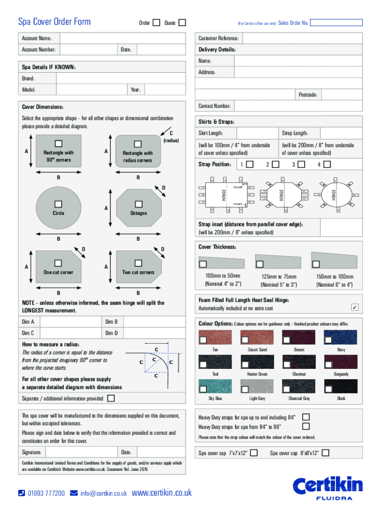 Fillable Online Spa Cover Order Form (For Certikin office use only ...