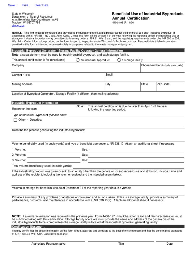 Fillable Online Form 4400-198. Beneficial Use of Industrial Byproducts ...