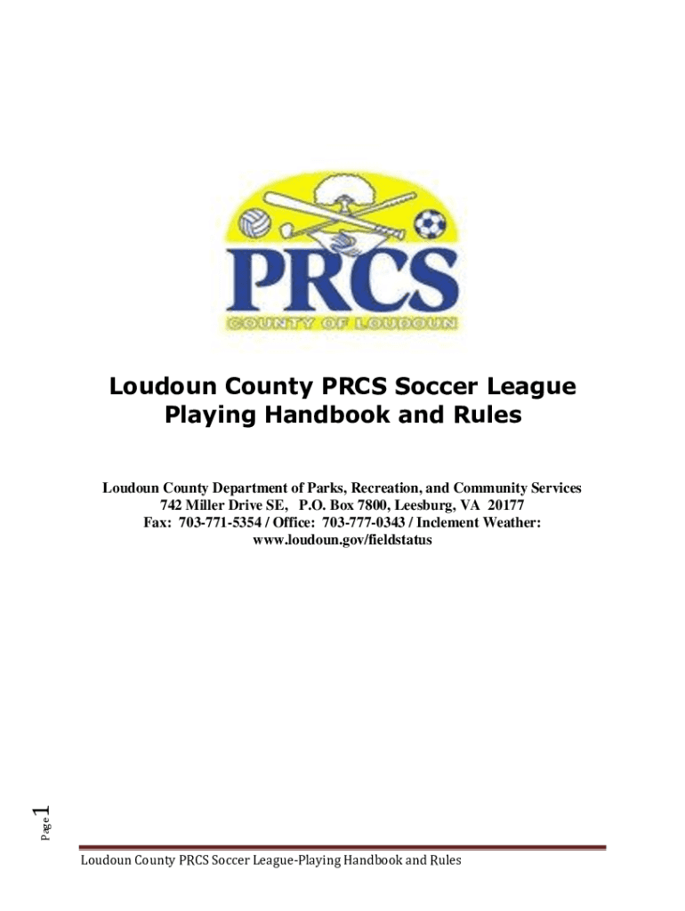 Fillable Online Loudoun County PRCS Soccer League Playing Handbook and ...