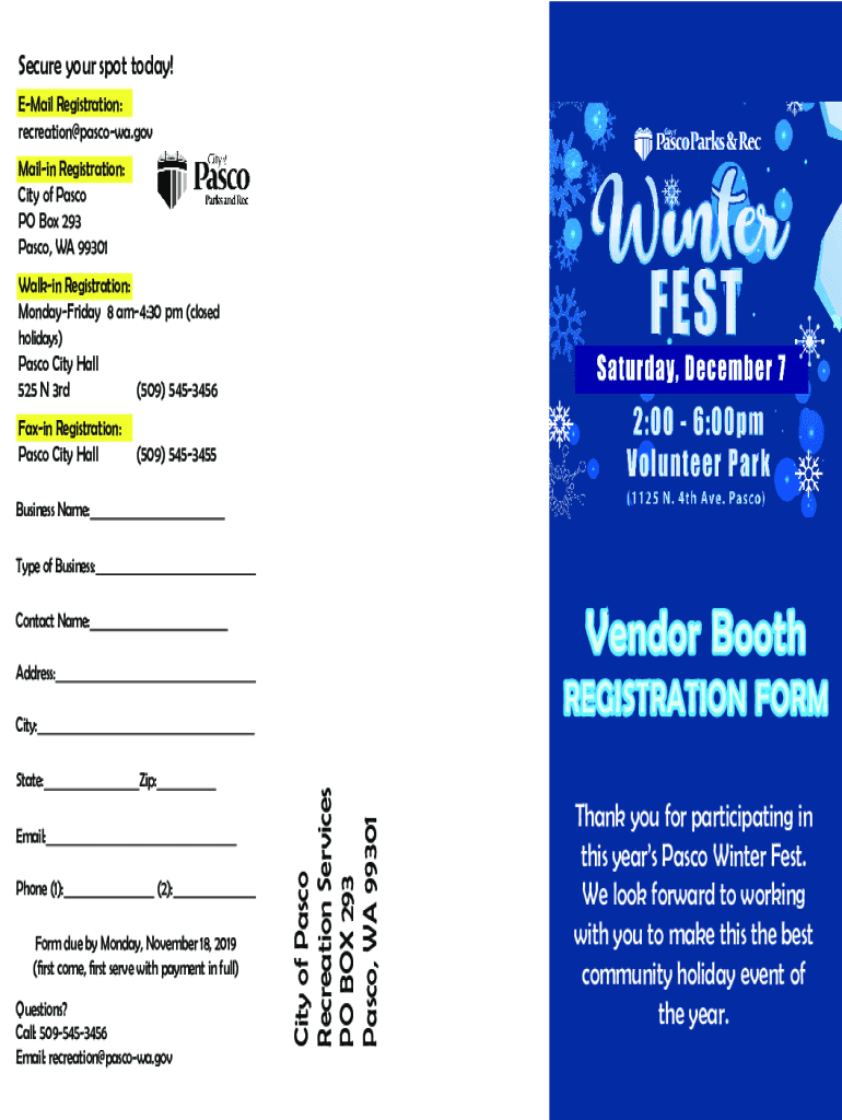 Fillable Online Vendor Booth REGISTRATION FORM - Pasco, WA Fax Email ...