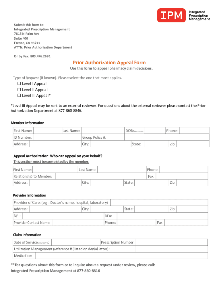 Fillable Online IPM Prior Authorization Appeal Form Fax Email Print ...