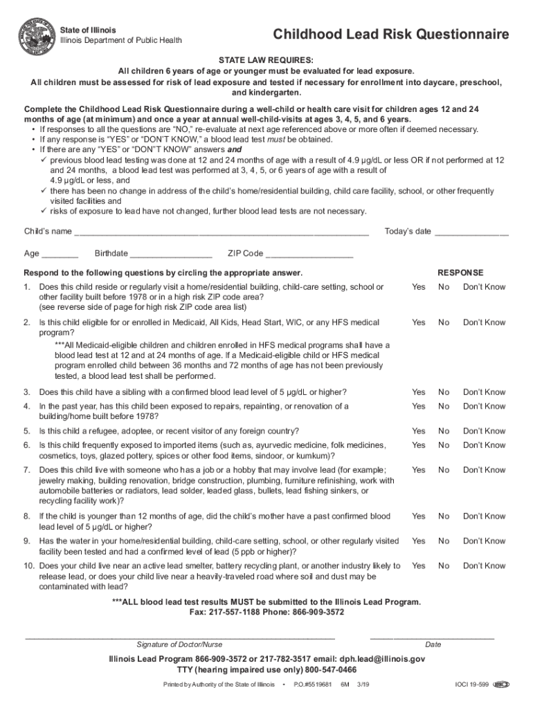 Fillable Online State of Illinois Childhood Lead Risk Questionnaire ...