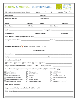 Fillable Online DENTAL & MEDICAL QUESTIONNAIRE Fax Email Print - pdfFiller