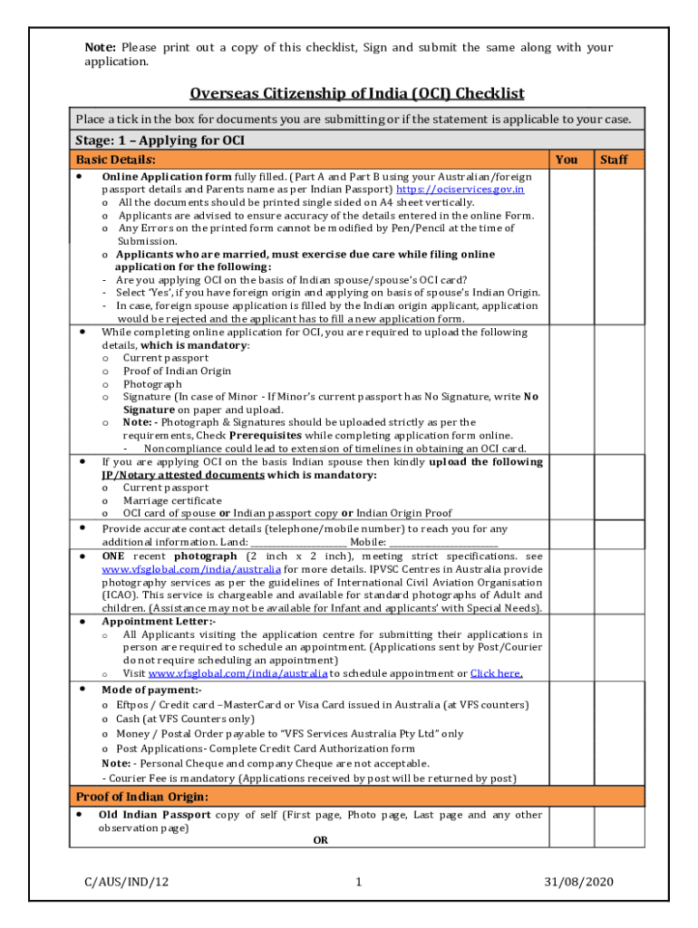 Fillable Online OCI Checklist 030214PassportGovernment And Personhood ...