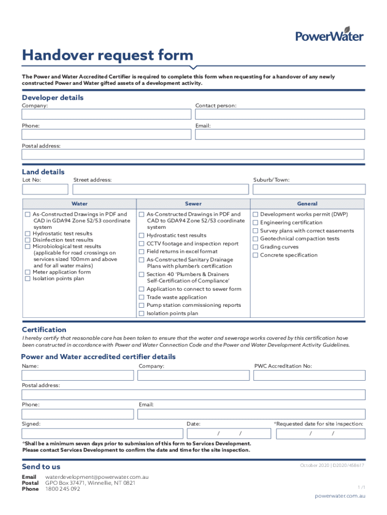 Fillable Online Handover request form. Handover request form Fax Email ...