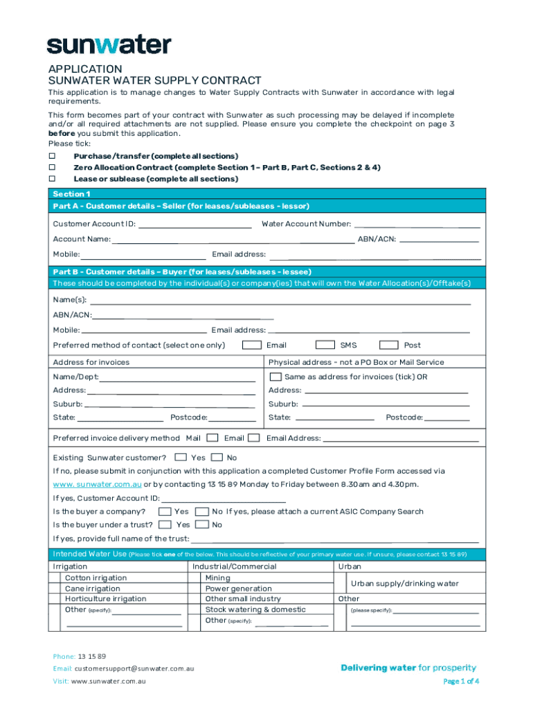 Fillable Online Application for Water Supply Contract - Home Page ...