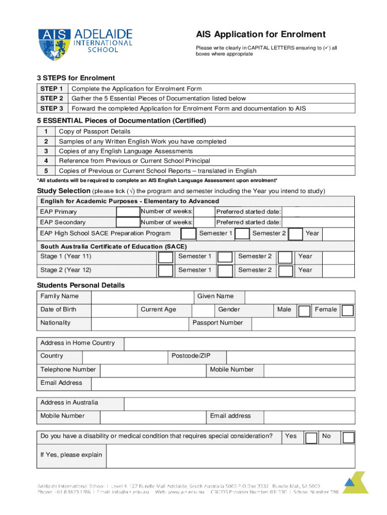 Fillable Online AIS Application for Enrolment Fax Email Print - pdfFiller