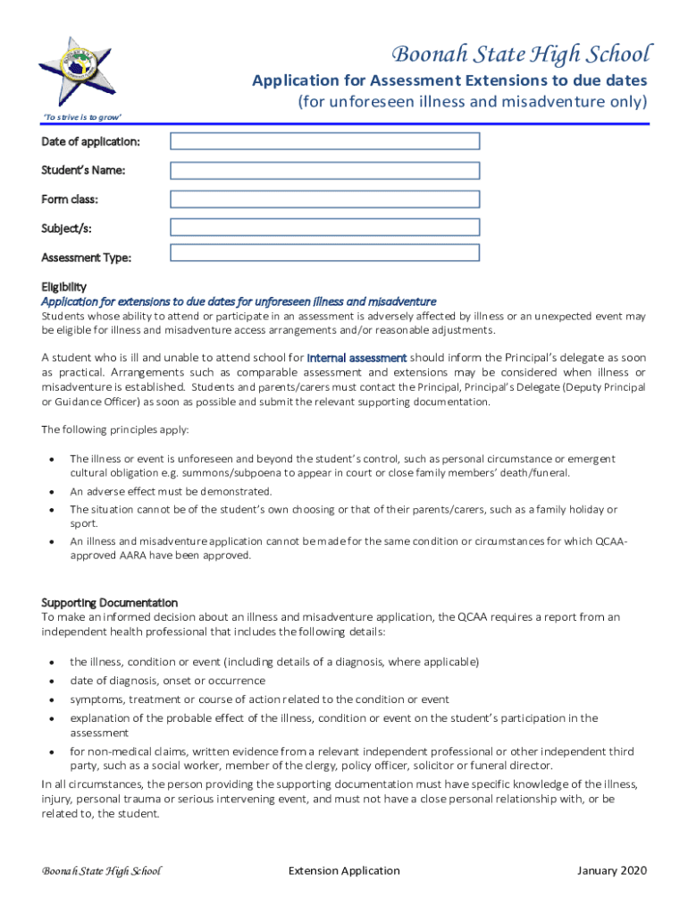 Fillable Online boonahshs eq edu Application for Assessment Extensions ...