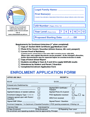 Fillable Online caloundrashs eq edu . Application for student enrolment ...