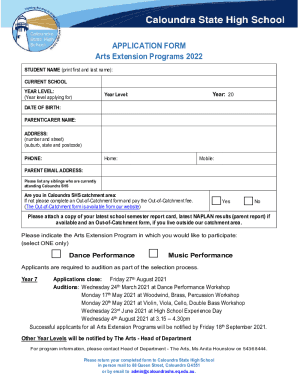 Fillable Online caloundrashs eq edu APPLICATION FORM FOR ENTRY IN YEAR ...