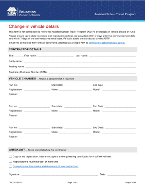 Fillable Online Change in vehicle details. Change in vehicle details ...