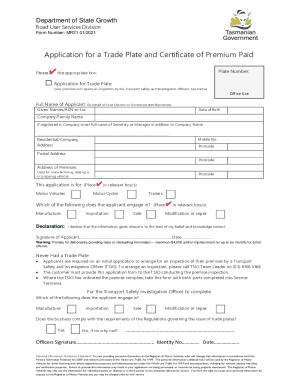 Fillable Online Vehicle Trade Plates - TAS - Australian Business ...