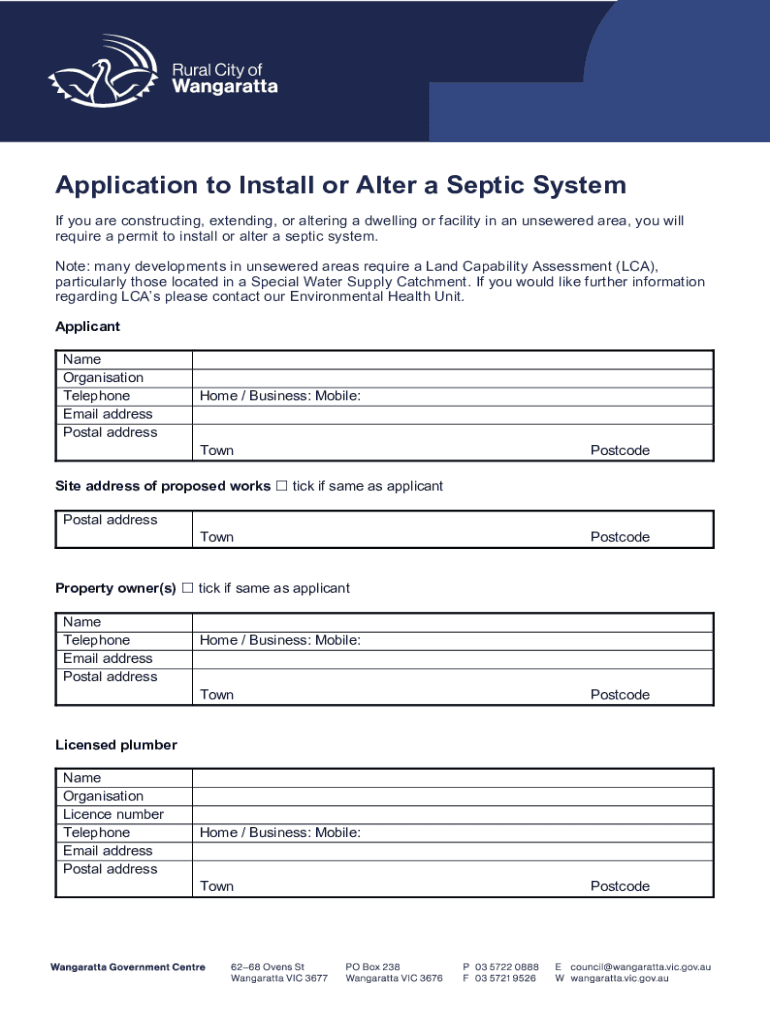 Fillable Online Application to Install or Alter a Septic System Fax Email Print - pdfFiller