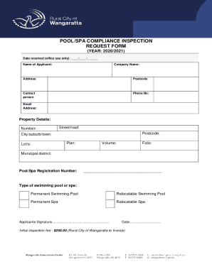 Fillable Online POOL/SPA COMPLIANCE INSPECTION REQUEST FORM (YEAR: 2020 ...