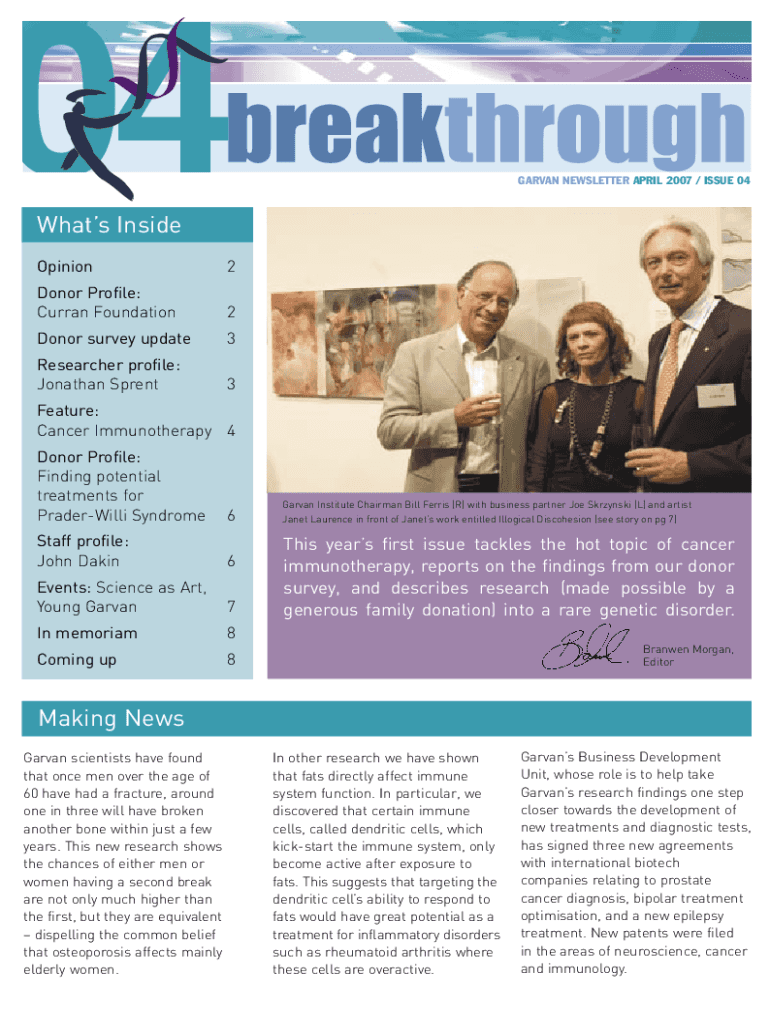 Fillable Online Garvan Breakthrough Issue 4 final.indd Fax Email Print - pdfFiller