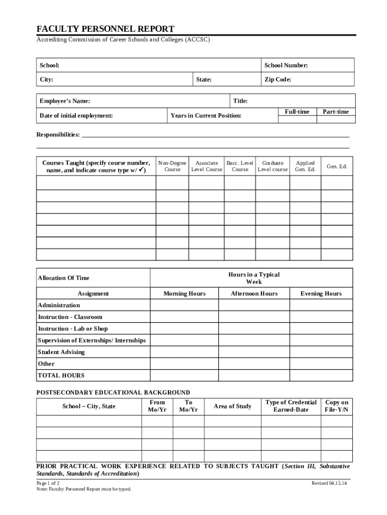 FACULTY PERSONNEL REPORT Doc Template | pdfFiller