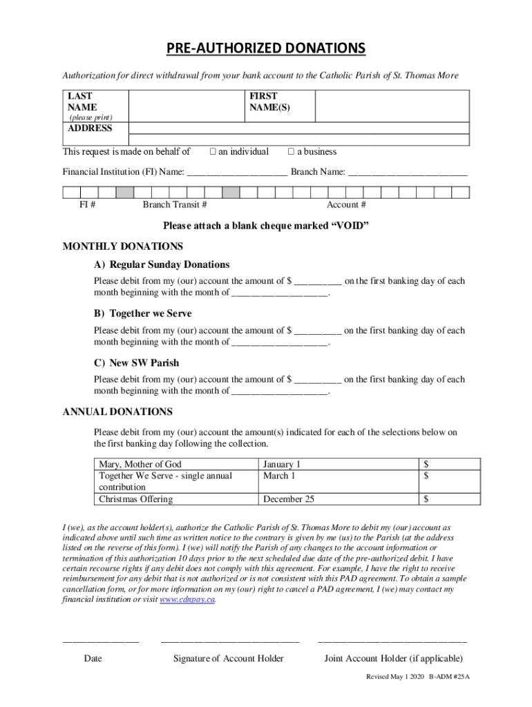 Fillable Online Authorization for direct withdrawal from your bank ...