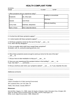 Fillable Online HEALTH COMPLAINT FORM Fax Email Print - pdfFiller