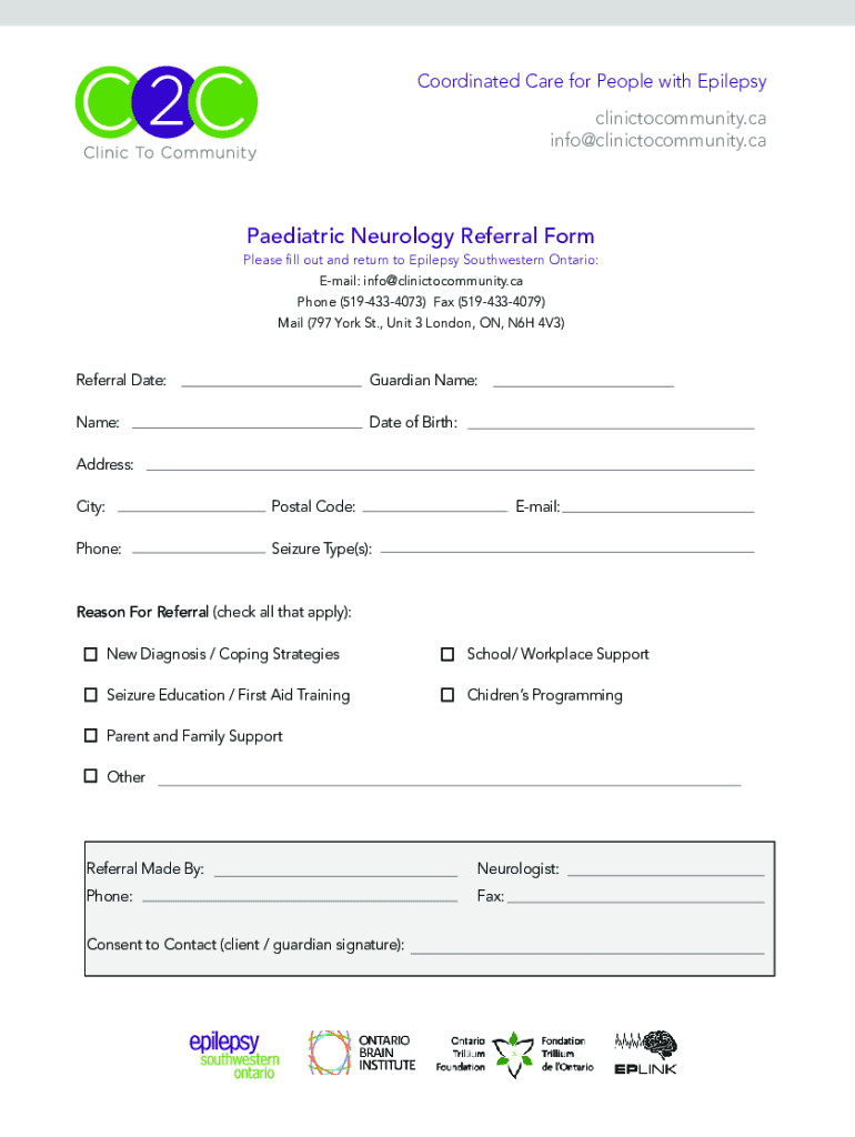 Fillable Online Paediatric Neurology Referral Form - clinictocommunity ...