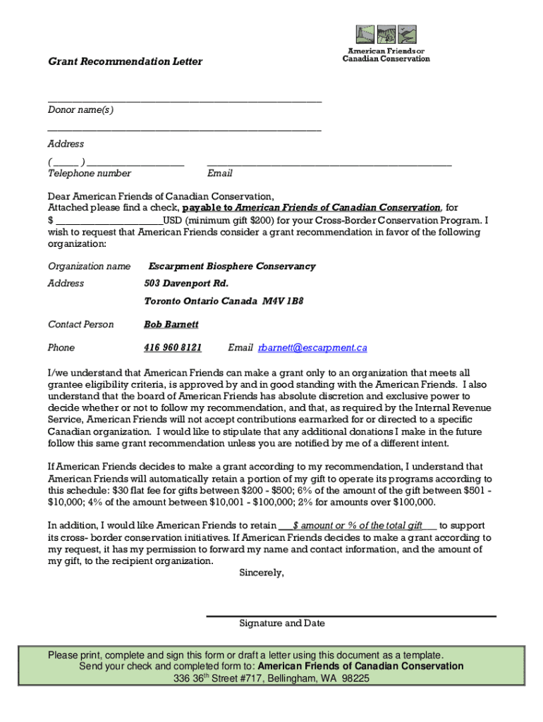 Fillable Online Grant Recommendation Letter Template - Island Nature ...