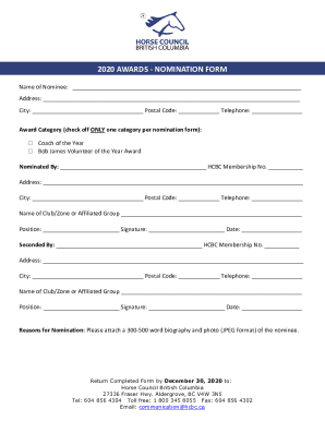 Fillable Online 2020 AWARDS - NOMINATION FORM Fax Email Print - pdfFiller