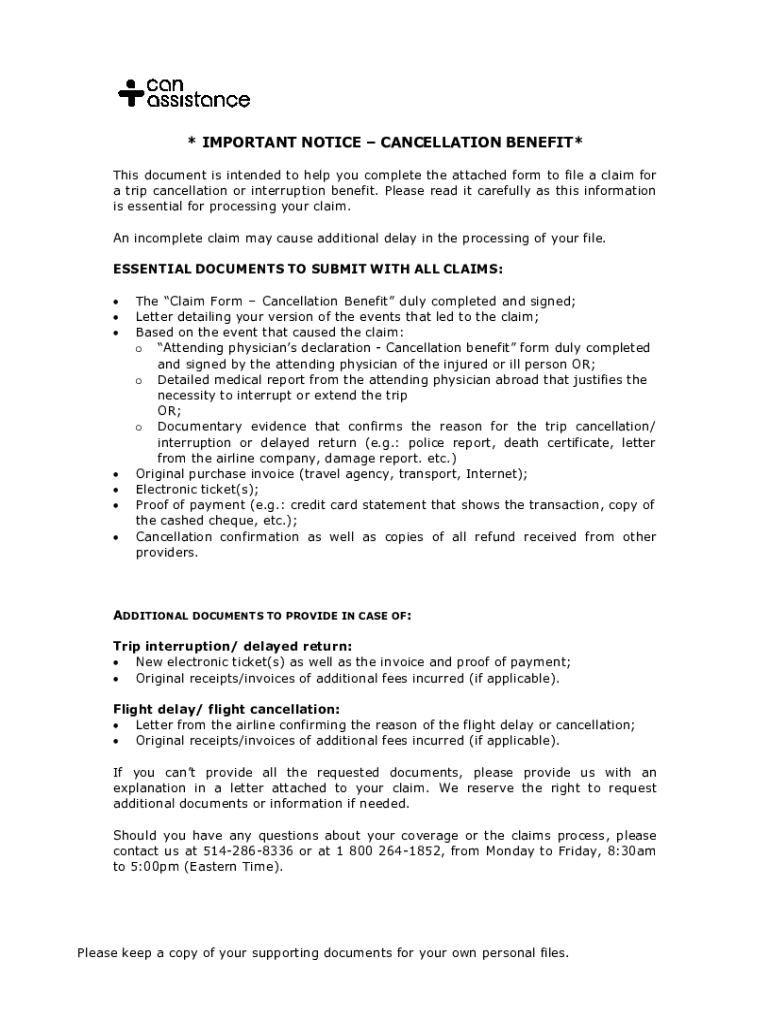 Fillable Online Sample Letter for Notice of Cancellation - Insurance ...